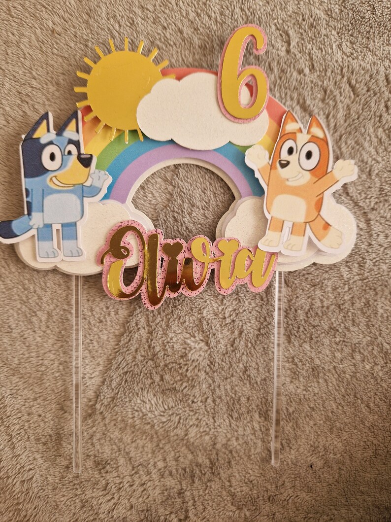 Bluey Rainbow Cake Topper Personalised With Name and Age - Etsy