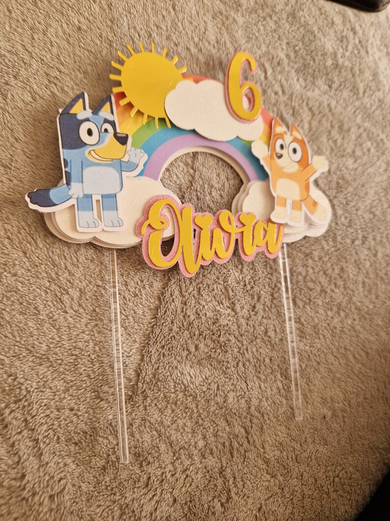 Bluey Rainbow Cake Topper Personalised With Name and Age - Etsy