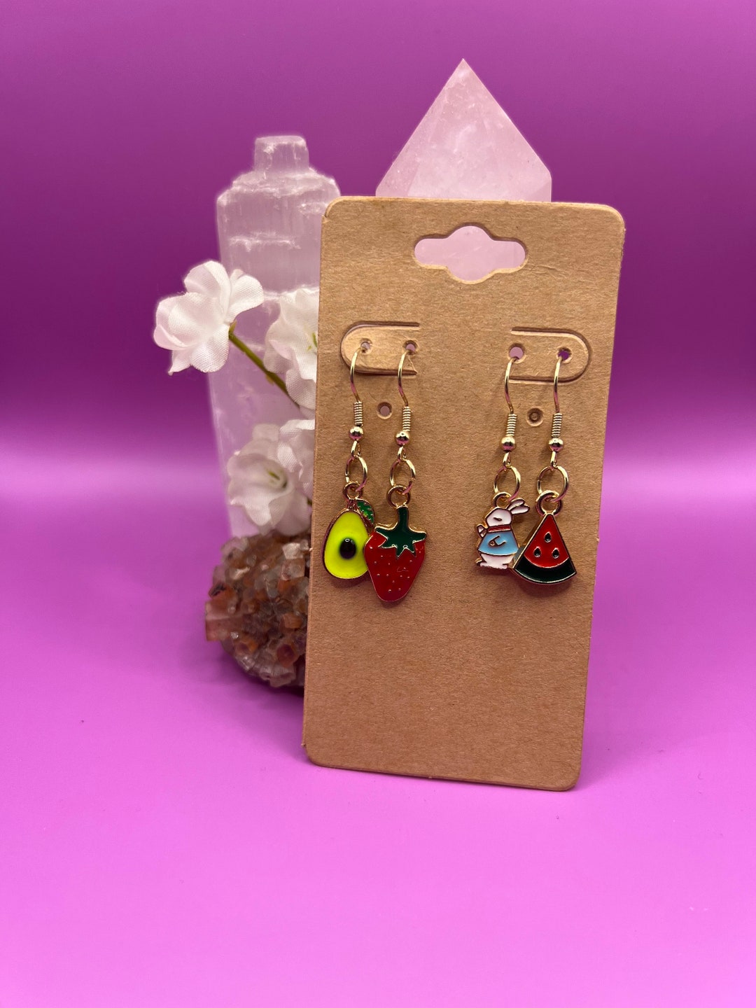 Fruit and Bunny Mismatch Earring Pack - Etsy