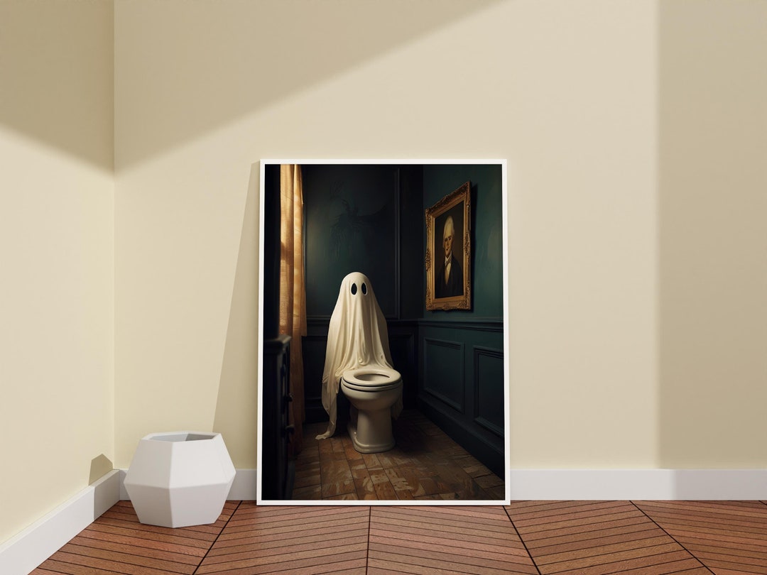 Ghost on Toilet Poster / Ghost in Bathroom Print / Vinatge Art ...