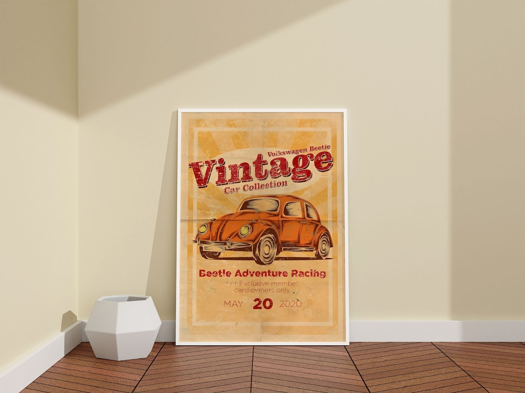 Volkswagen Beetle Vintage Poster / Retro Car Canvas or Poster / Vintage ...