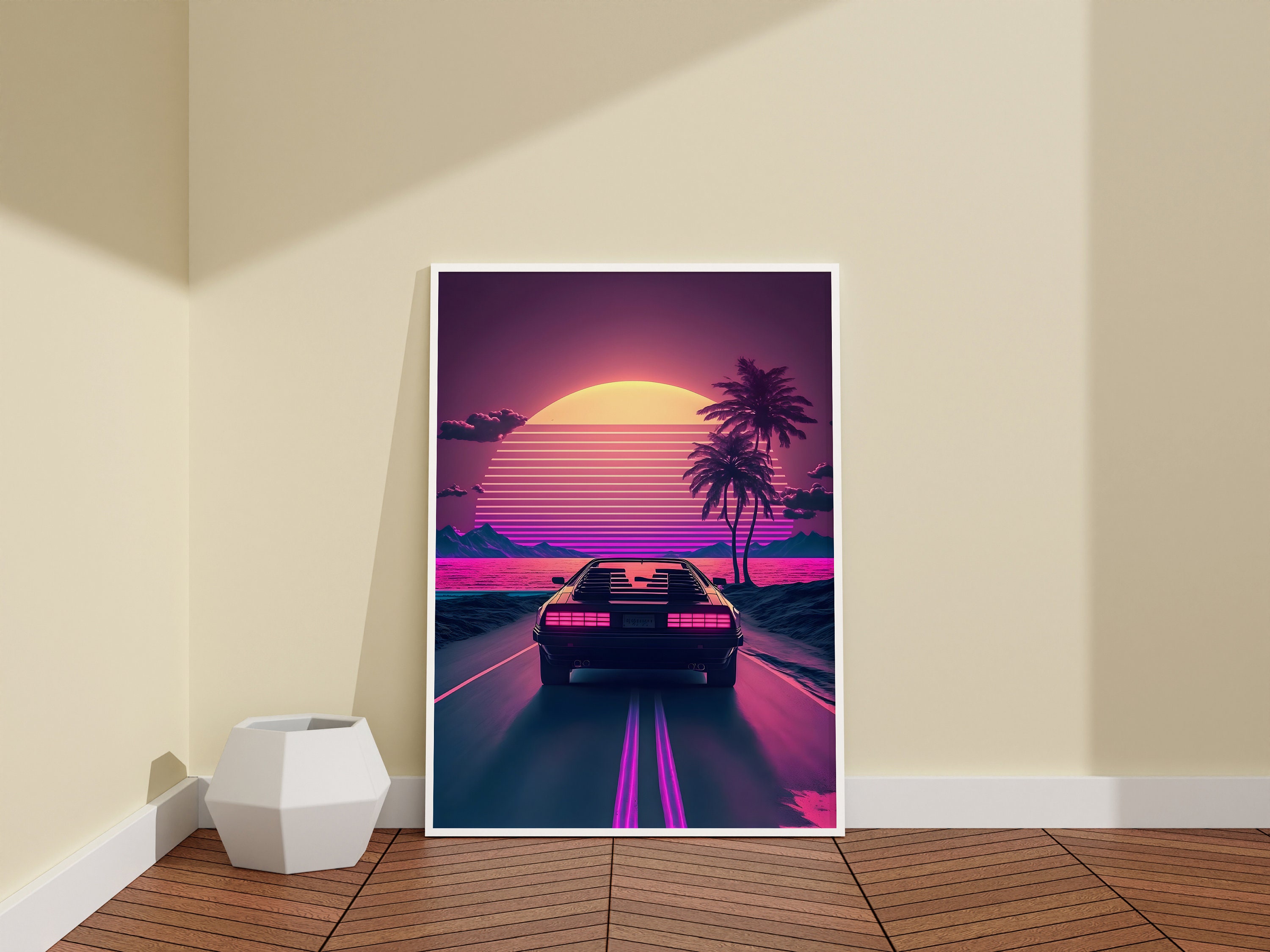 Retro Synthwave Poster / Neon Sunset Canvas / Synthwave Wall - Etsy