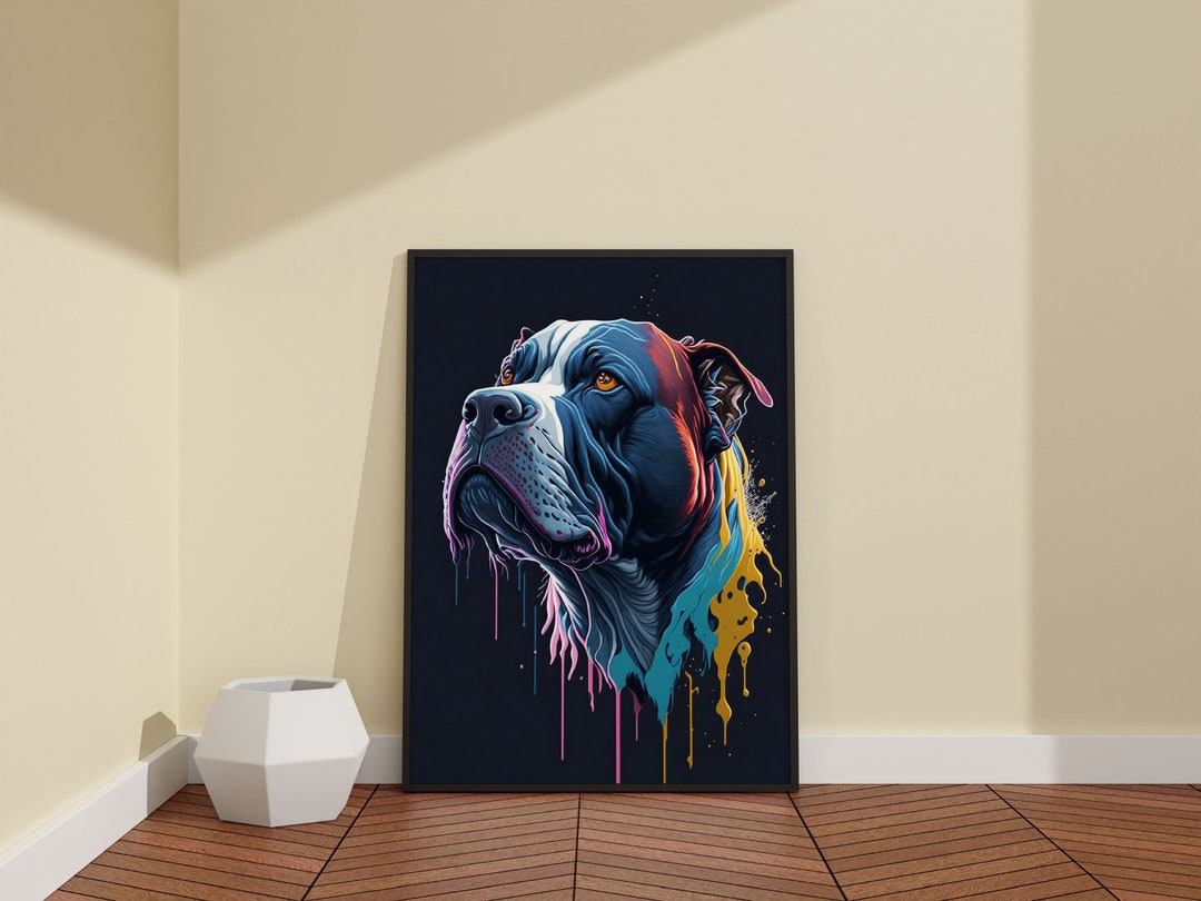 Pit Bull Decor Art / Custom Pet Art Portrait / Colorful Dog - Etsy
