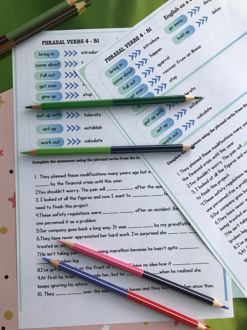 Phrasal Verbs Parts 1, 2, 3 and 4 – English as a Second Language B1 - Etsy