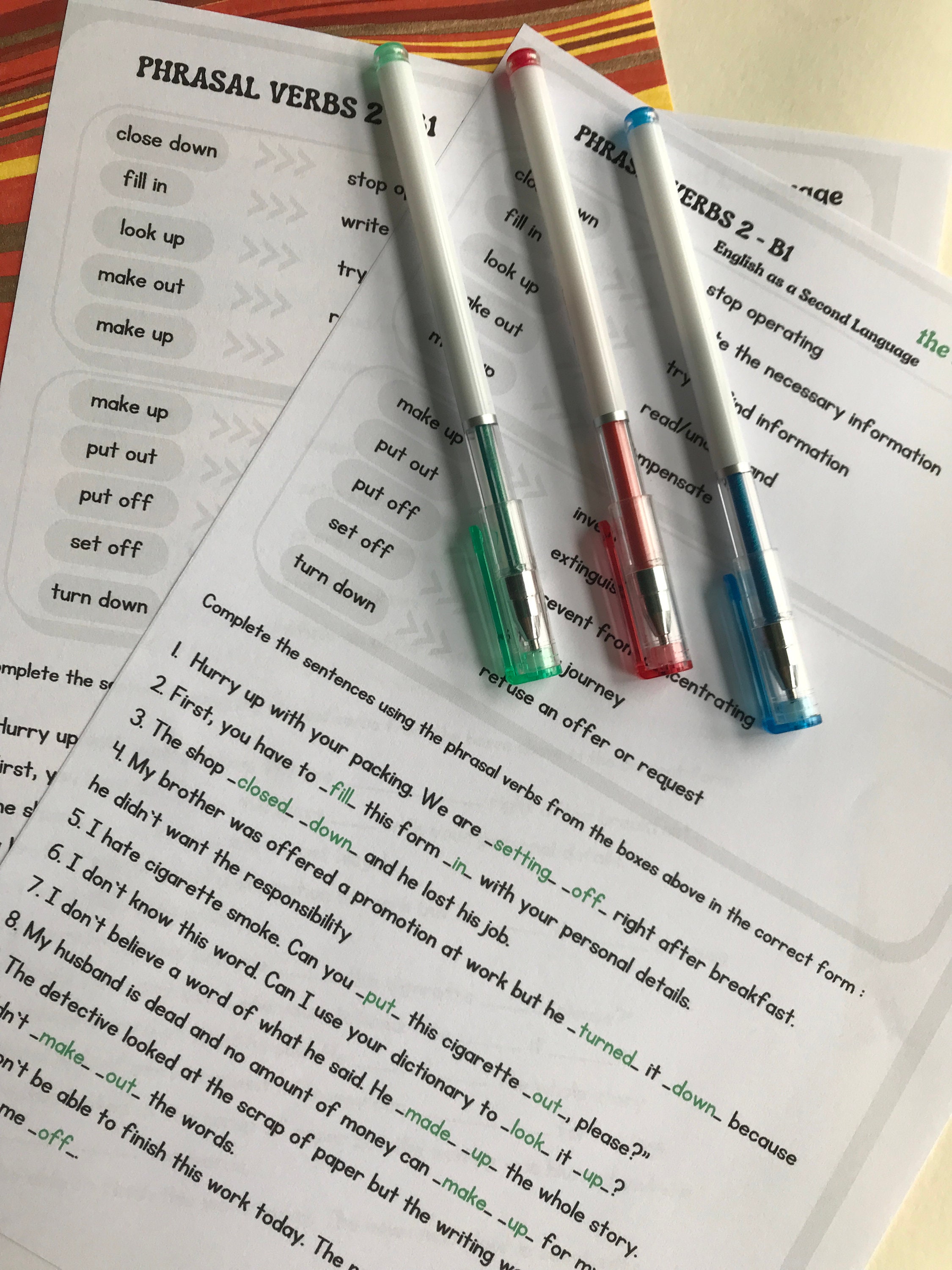 Phrasal Verbs Parts 1, 2, 3 and 4 English as a Second Language B1 - Etsy