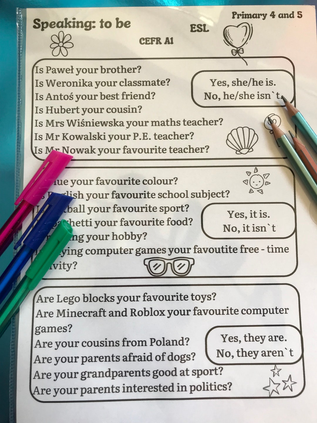 Speaking: is Blue Your Favorite Colour to Be Questions ESL A1 - Etsy