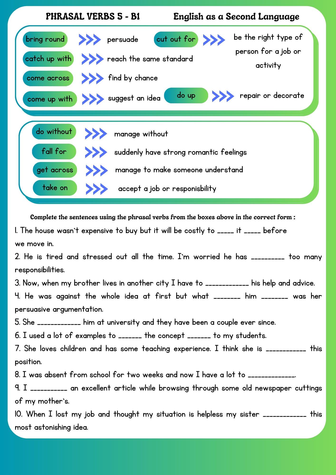 PHRASAL VERBS 5 – English as a Second Language - B1 - Etsy