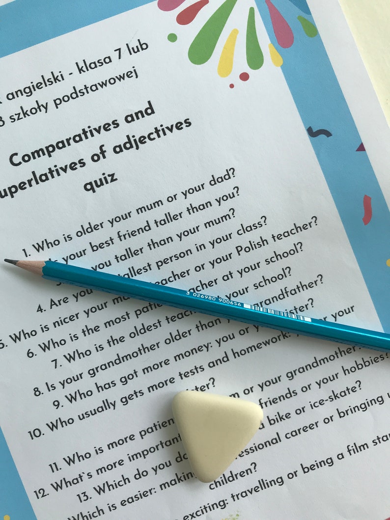 Comparatives and Superlatives of Adjectives - a Quiz. ESL. Learning ...