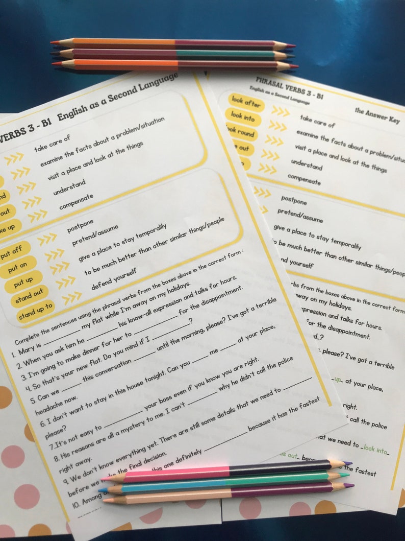 Phrasal Verbs Parts 1, 2, 3 and 4 – English as a Second Language B1 - Etsy