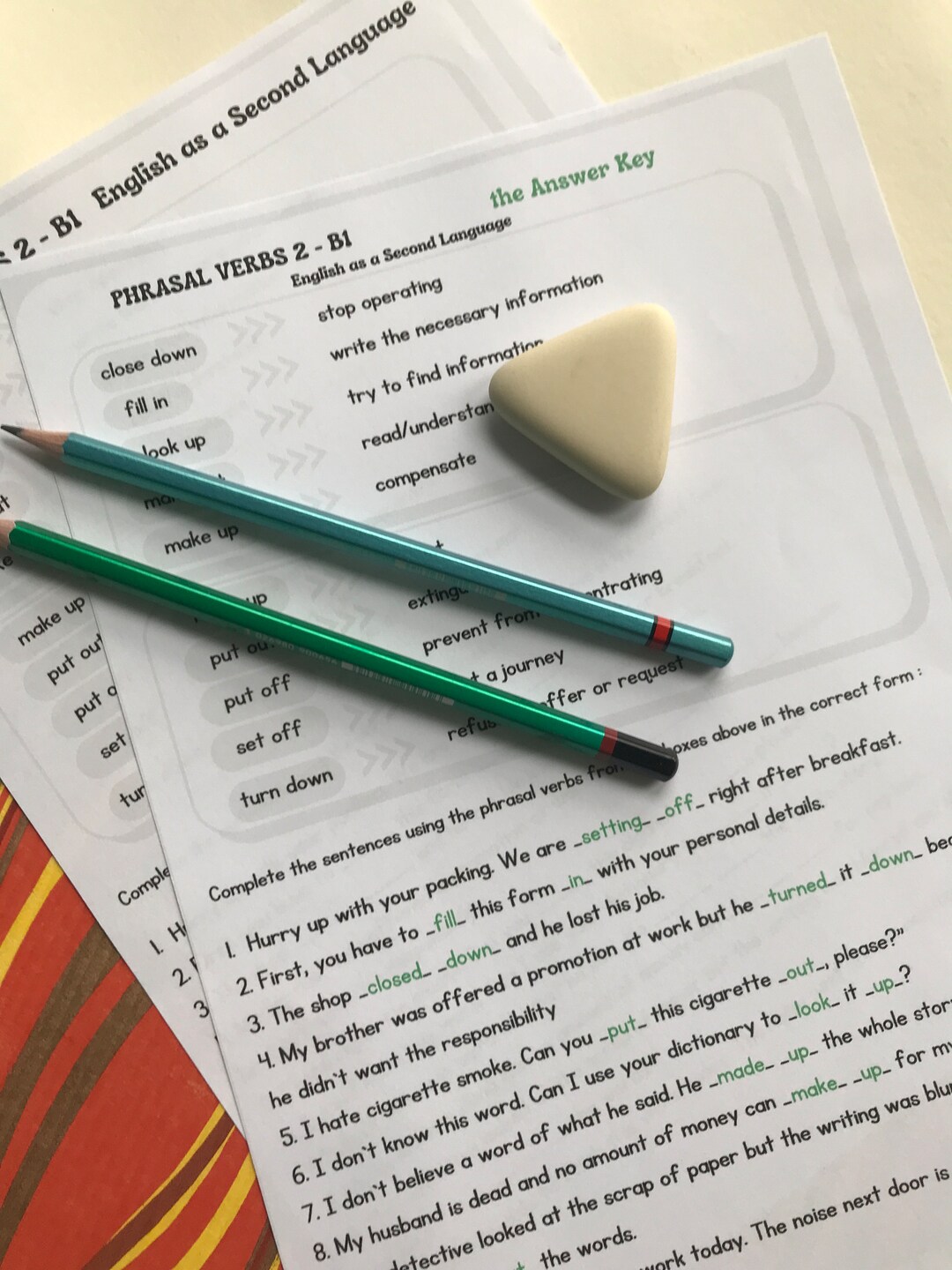 Phrasal Verbs 2 – English as a Second Language - B1 - Etsy