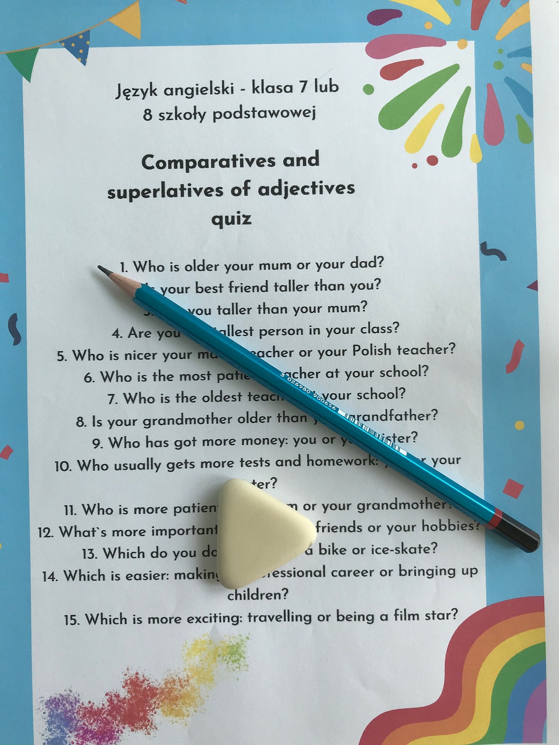 Comparatives and Superlatives of Adjectives - a Quiz. ESL. Learning ...