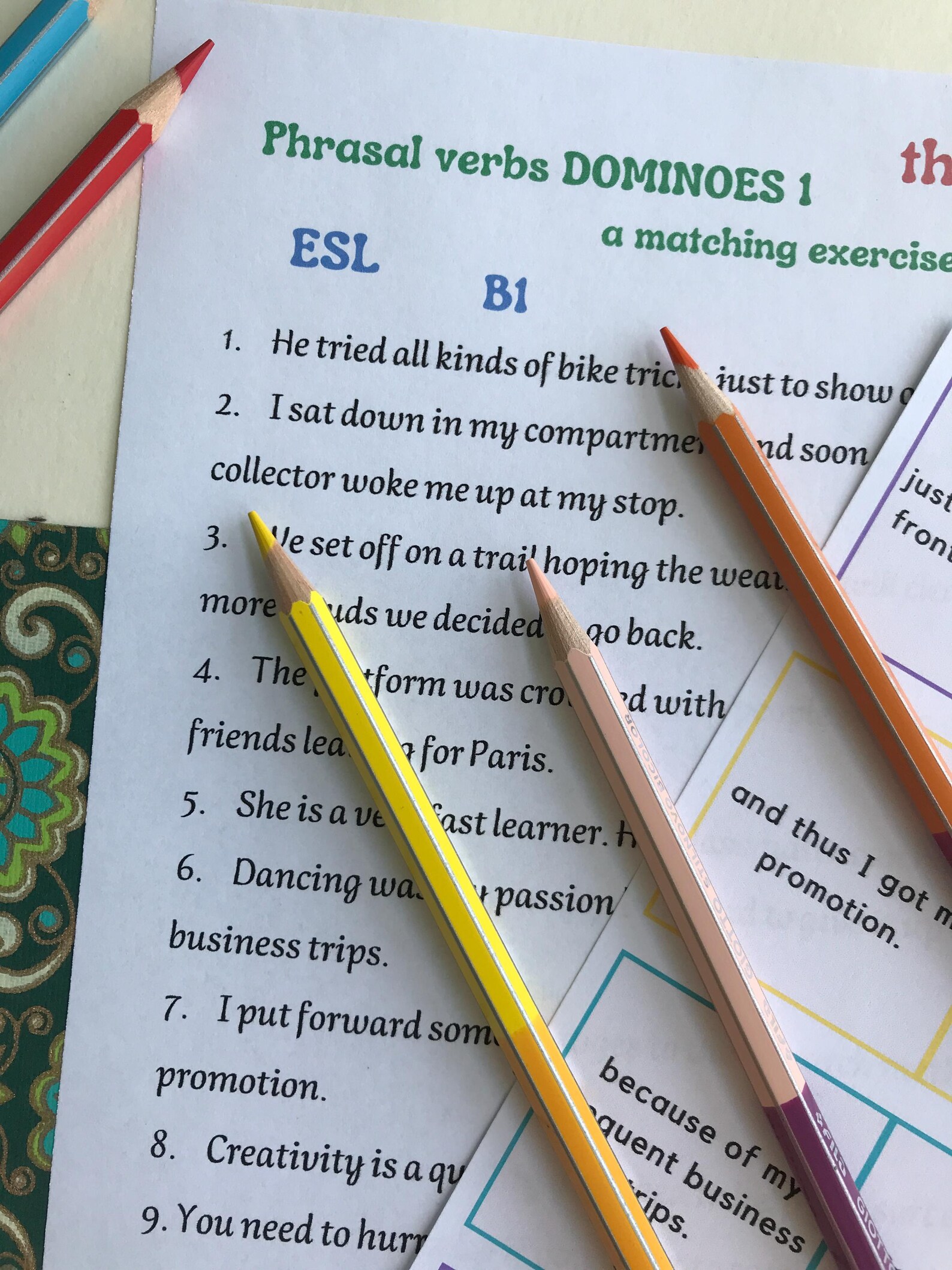 Phrasal Verbs DOMINOES 1 – Matching Exercise B1 ESL - Etsy