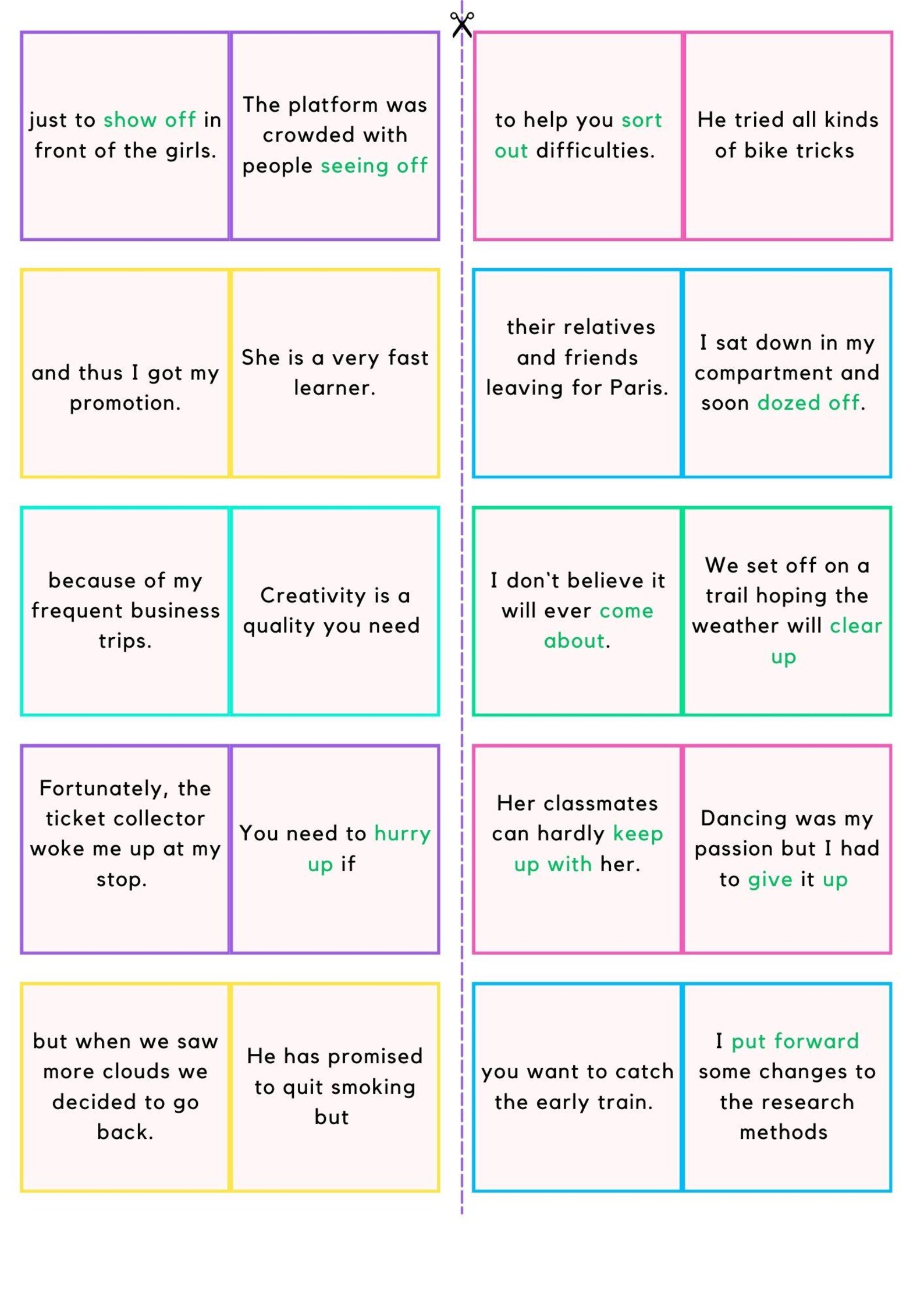 Phrasal Verbs DOMINOES 1 – Matching Exercise B1 ESL - Etsy