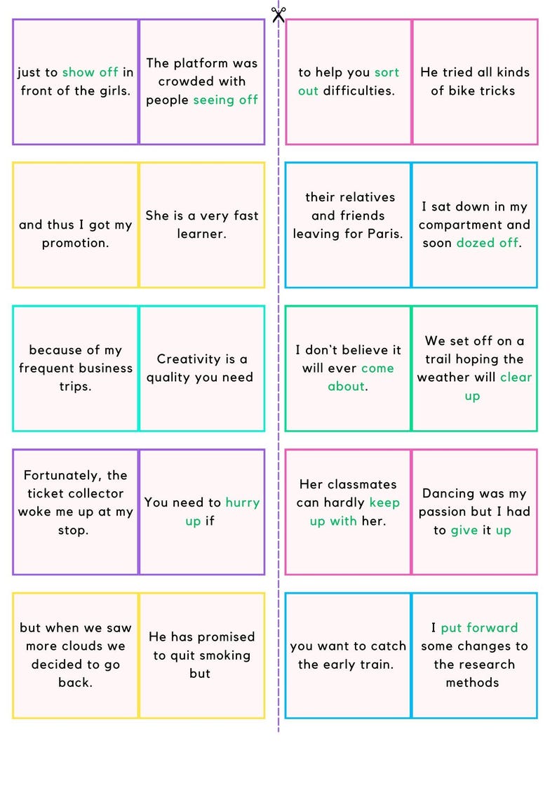 Phrasal Verbs DOMINOES 1 – Matching Exercise B1 ESL - Etsy