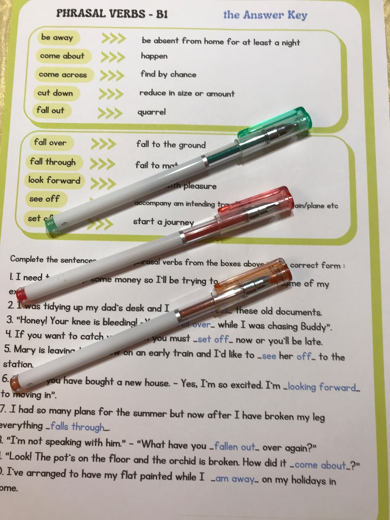 Phrasal Verbs 1 – B1 – English as a Second Language - Etsy