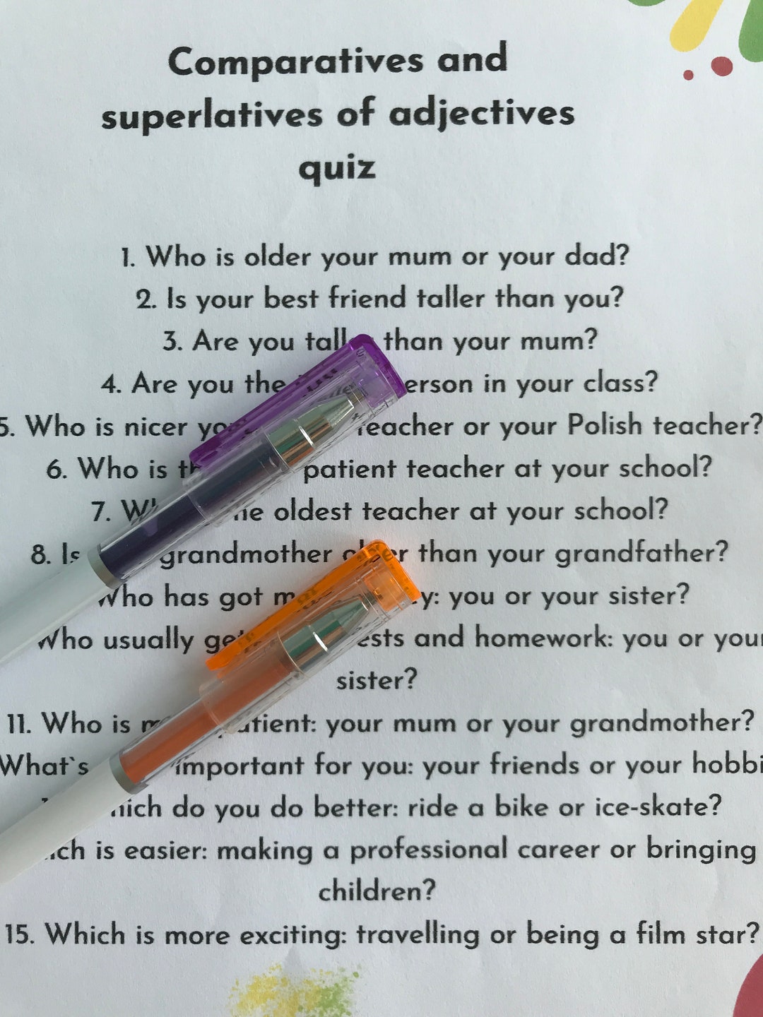 Comparatives and Superlatives of Adjectives - a Quiz. ESL. Learning ...