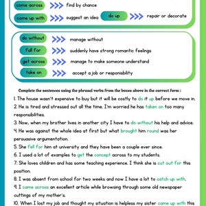 PHRASAL VERBS 5 – English as a Second Language - B1 - Etsy