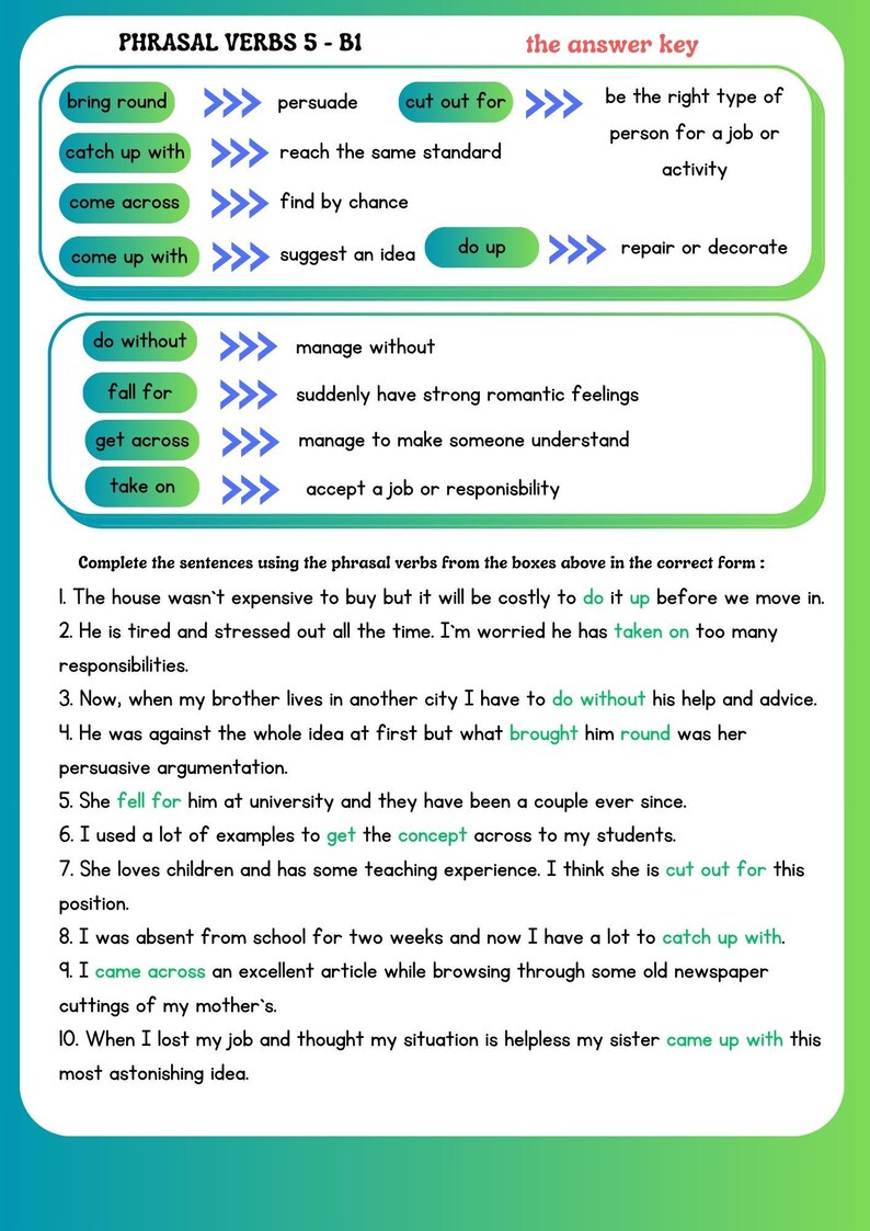 PHRASAL VERBS 5 – English as a Second Language - B1 - Etsy