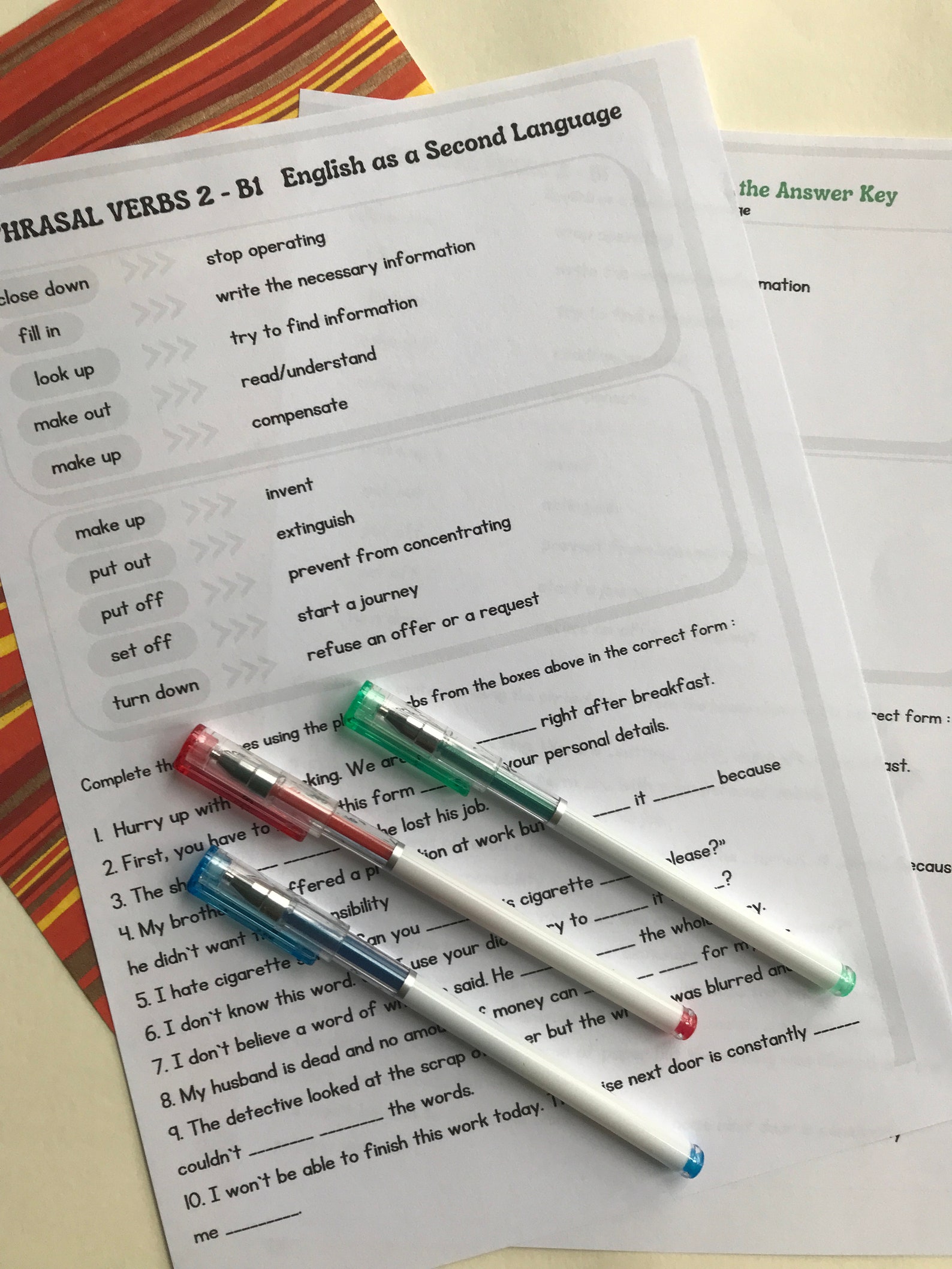 Phrasal Verbs 2 – English as a Second Language - B1 - Etsy