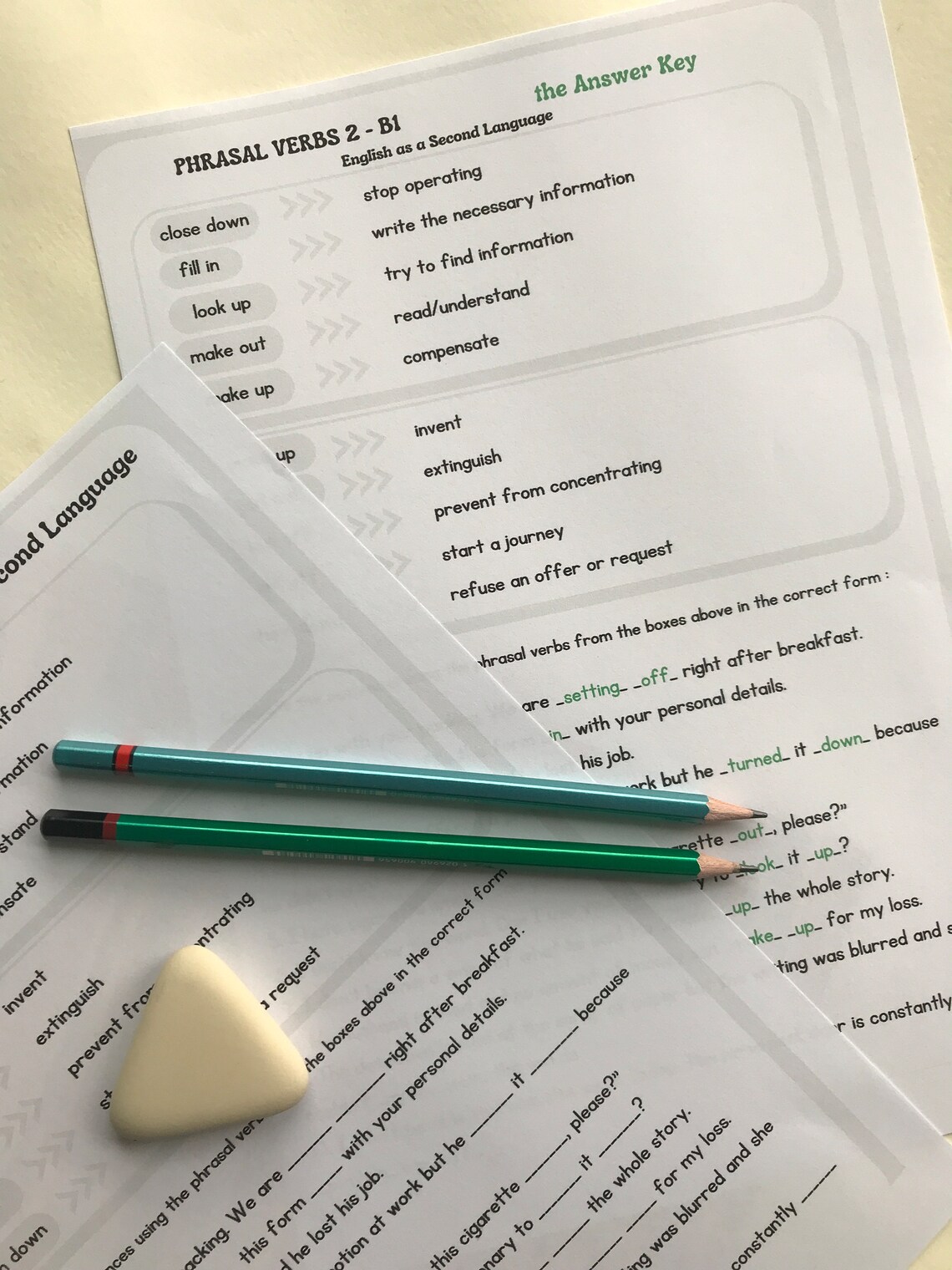 Phrasal Verbs Parts 1, 2, 3 and 4 – English as a Second Language B1 - Etsy