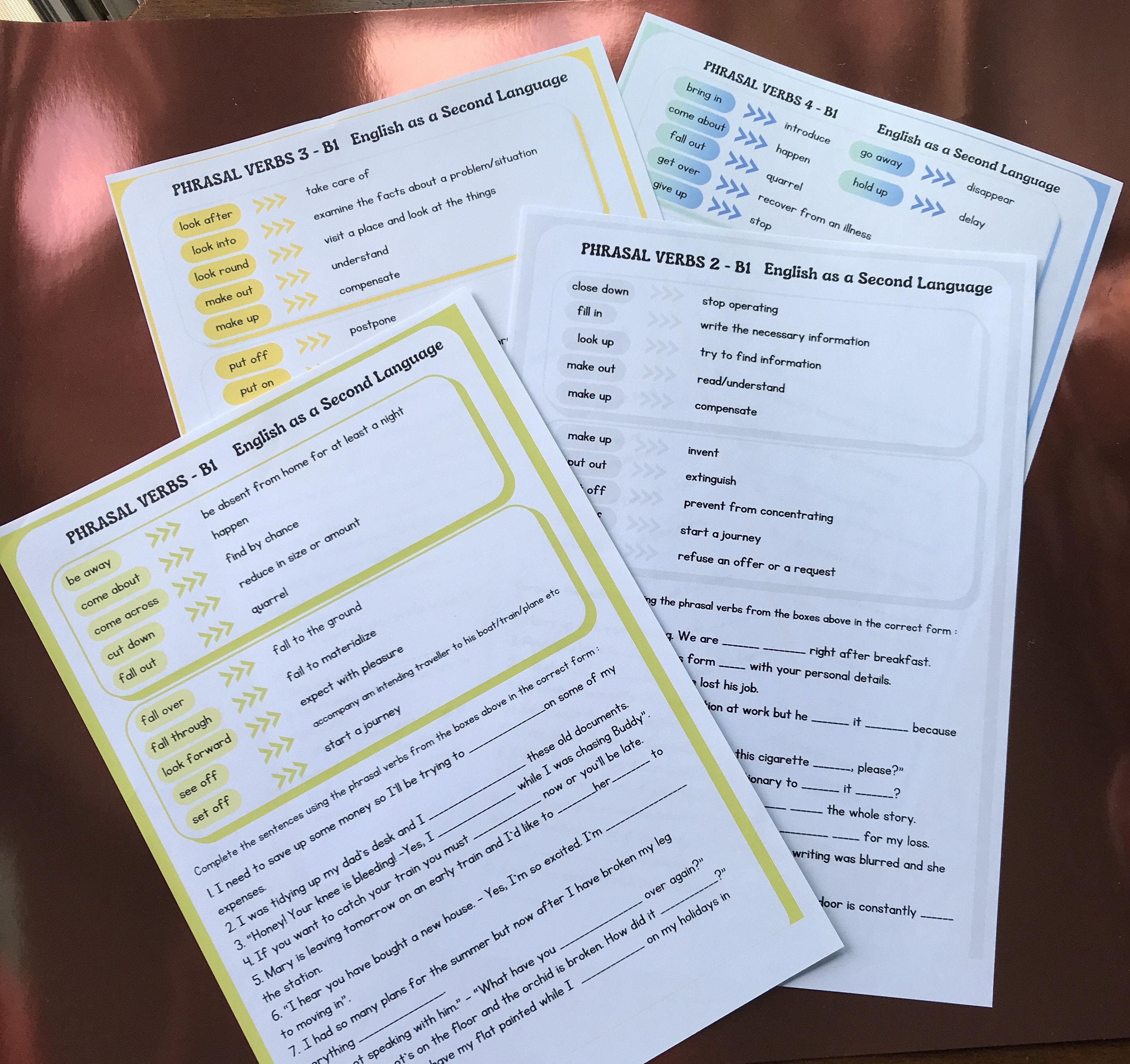Phrasal Verbs Parts 1, 2, 3 and 4 – English as a Second Language B1 - Etsy