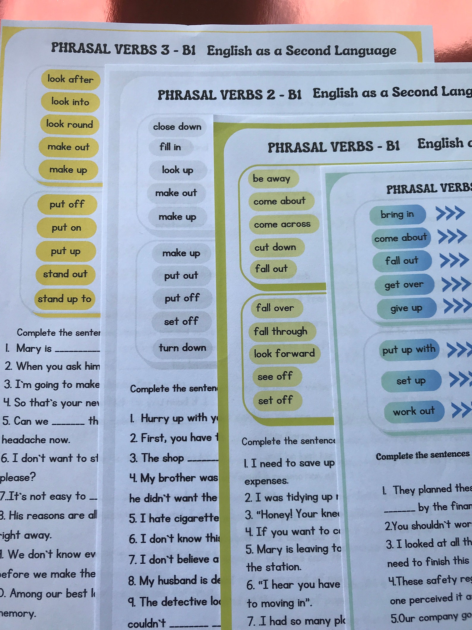 Phrasal Verbs Parts 1, 2, 3 and 4 – English as a Second Language B1 - Etsy