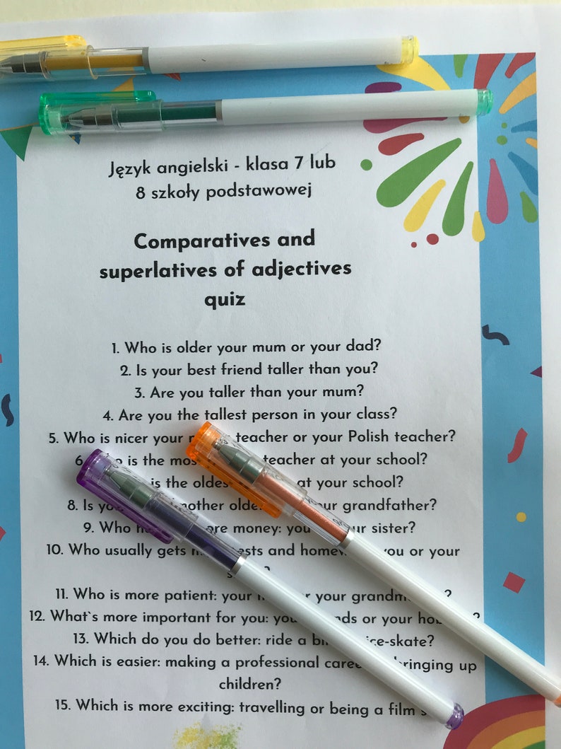 Comparatives and Superlatives of Adjectives - a Quiz. ESL. Learning ...