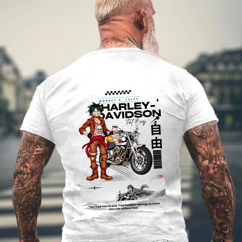 Monkey D. Luffy X Harley-davidson Fat Boy T-shirt – Anime Otaku Biker ...