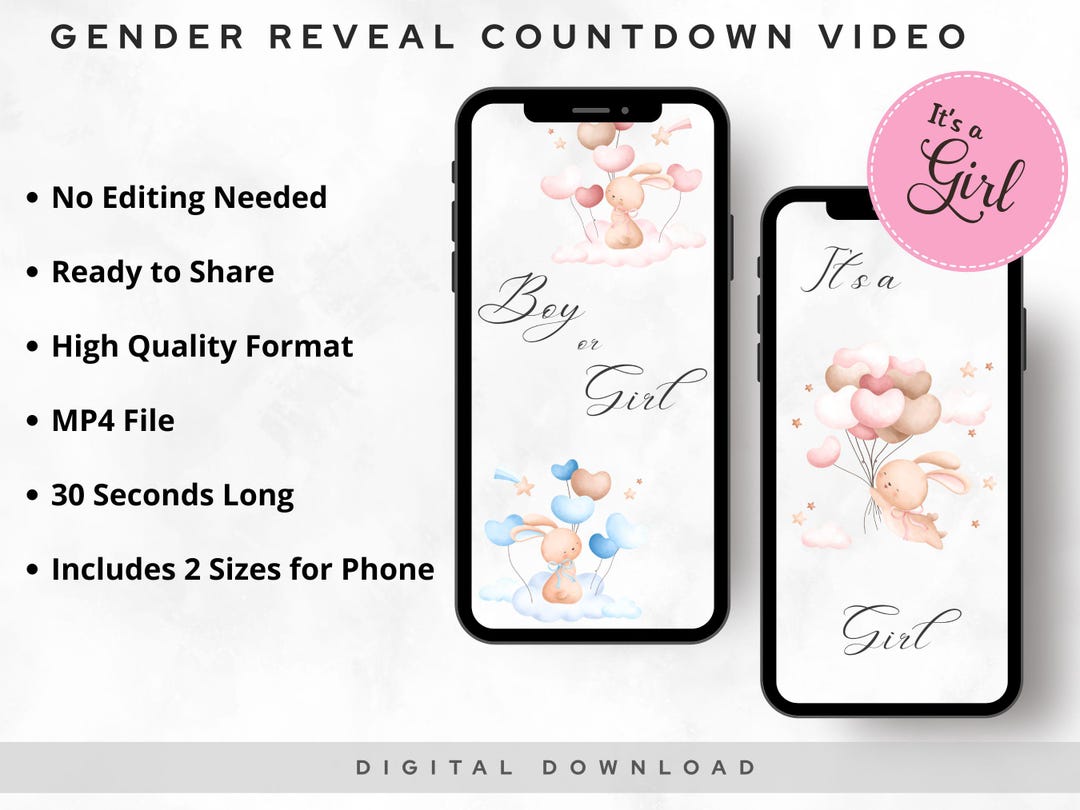 Bunny Themed Girl Gender Reveal Countdown Video for Baby Announcement ...