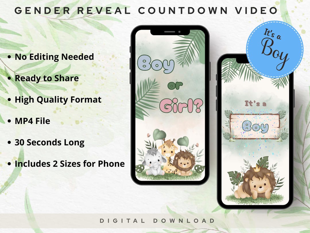 Safari Themed Boy Gender Reveal Countdown Video for Baby Announcement ...