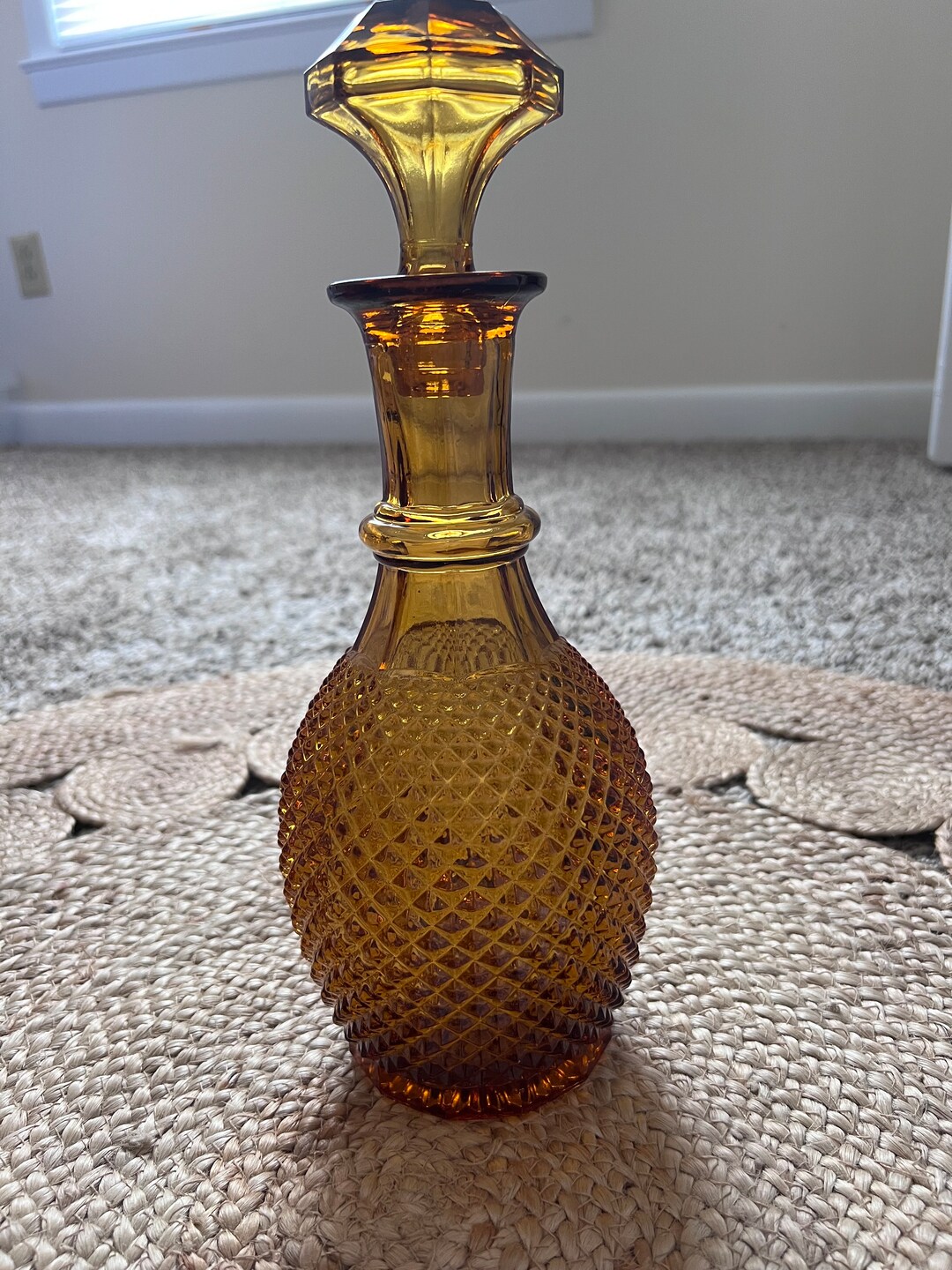 Large Vintage Amber Glass Decanter - Etsy