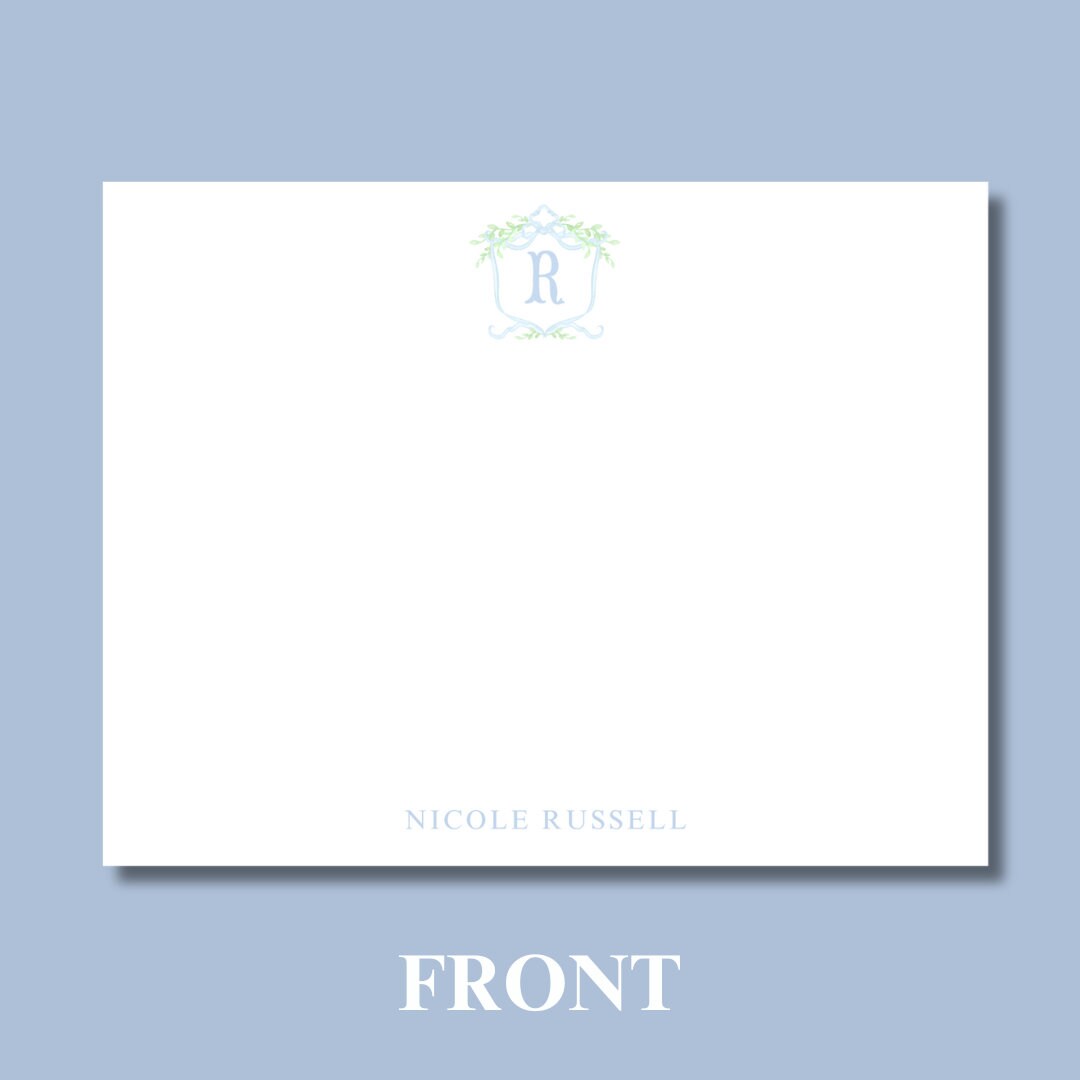 Light Blue & Green Crest Personalized Stationary | 4.25x5.5 Card - Etsy