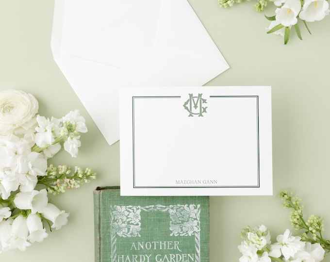 Chic Interlocking 2 Letter Monogram Note Cards, Classic Monogrammed ...
