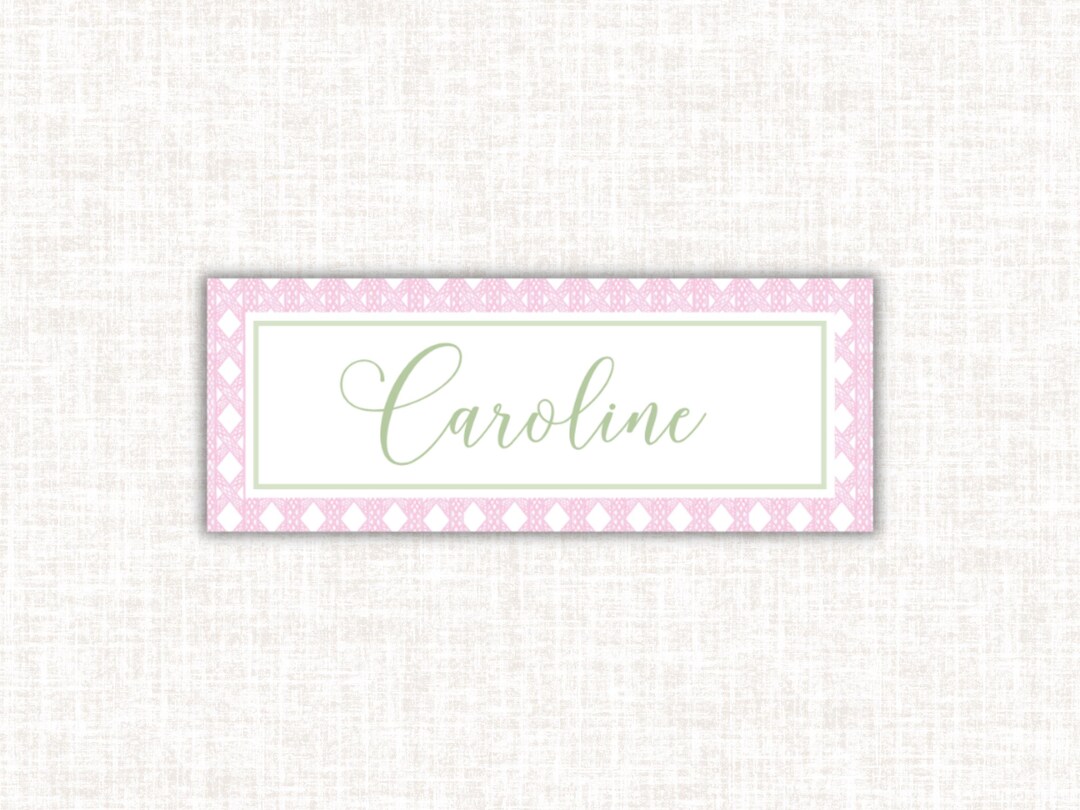Personalized Pink Gingham Name Labels: Water-resistant Vinyl Stickers ...