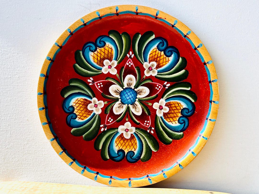 Rosemaling by Bette Rollins Norwegian Hand Painted Folk Art Wood Plate ...
