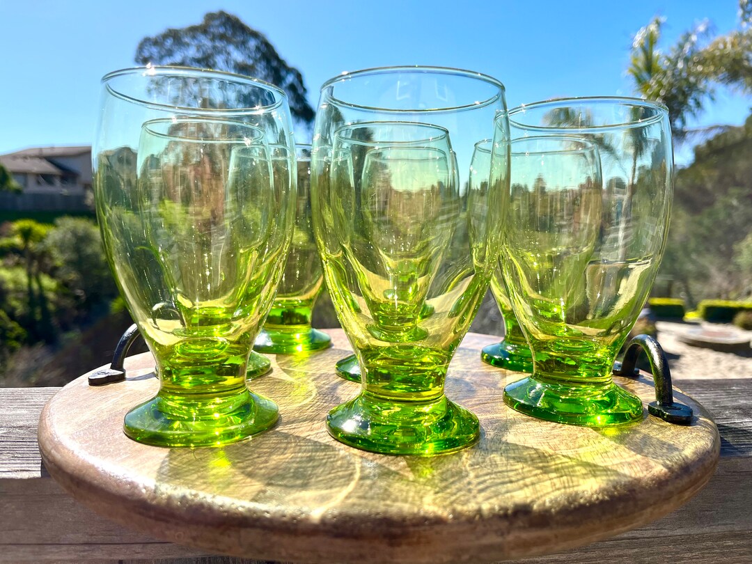 Set of 6 Mid Century Modern Cristar Copa Antique Green Lexington Glass ...