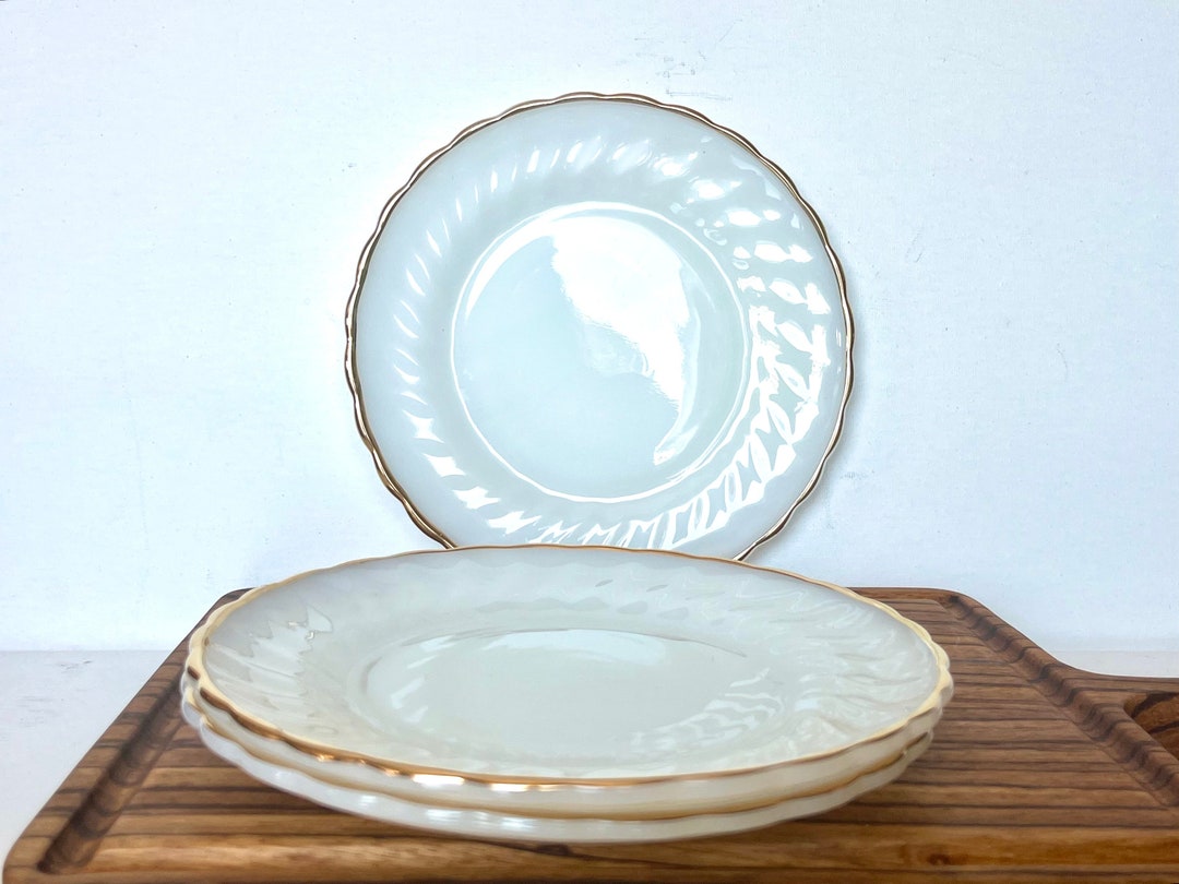 Set of 3 Anchor Hocking Fire King Dinnerware Gold Trim Milk Glass, Gold ...