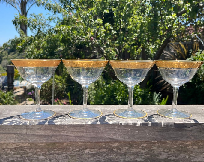 4 Vintage Fry Glasses Champagne Sherbet Wine Glass Clear With Gold ...