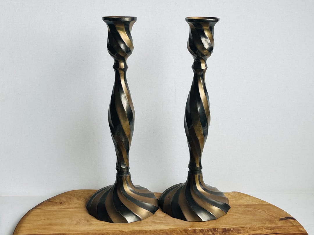 Twisted Two Tone Brass Candlesticks Vintage 11.5" Tall Solid Brass Taper Candle Holders, Glam ...