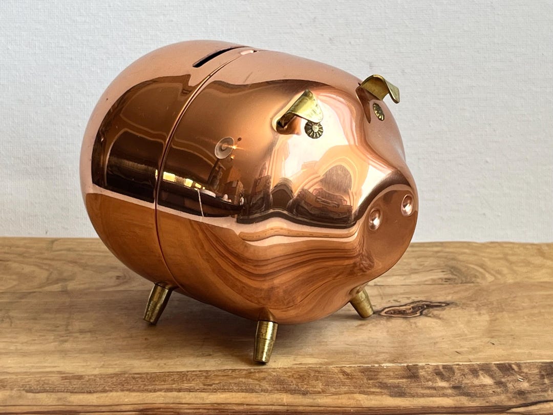 Vintage Copper and Brass Piggy Bank Copper Craft Guild 1970's 3.5 X 5. ...