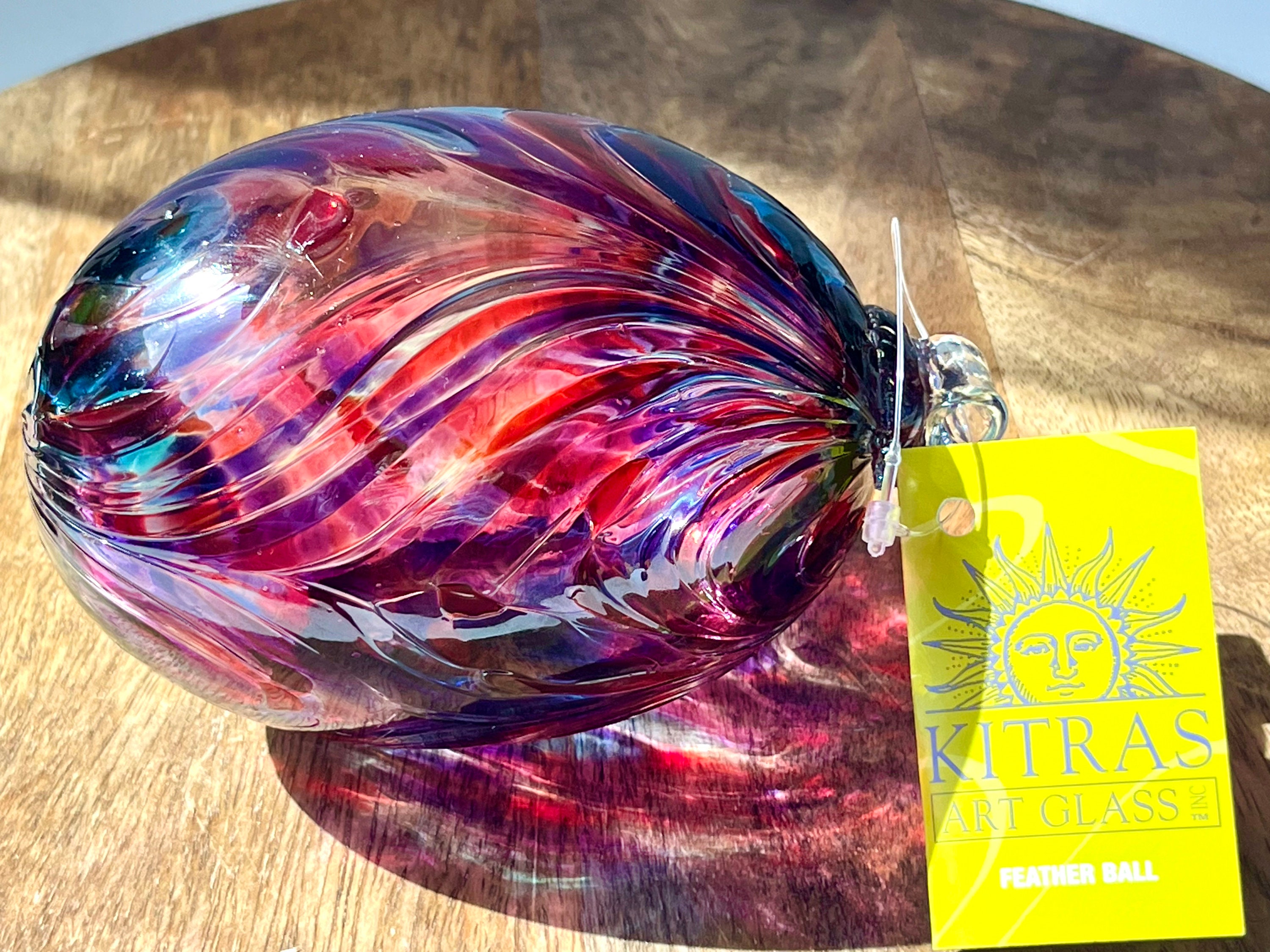 KITRAS Rare Oval Hanging Art Glass Feather Ball in Purple Pink Blue NWT ...