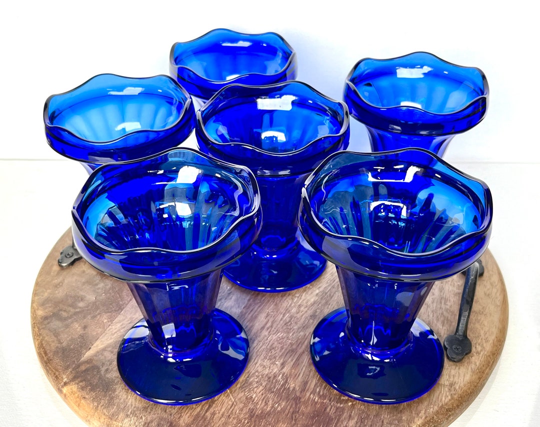 Lot 6vintage Luminarc French Cobalt Blue Parfait Glass Ice Cream Cup ...