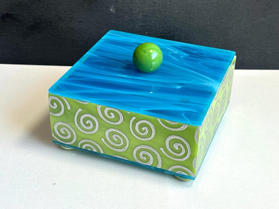 Mark Lewanski Art - Glass Box Guy - Square Trinket Jewelry Box Blue ...