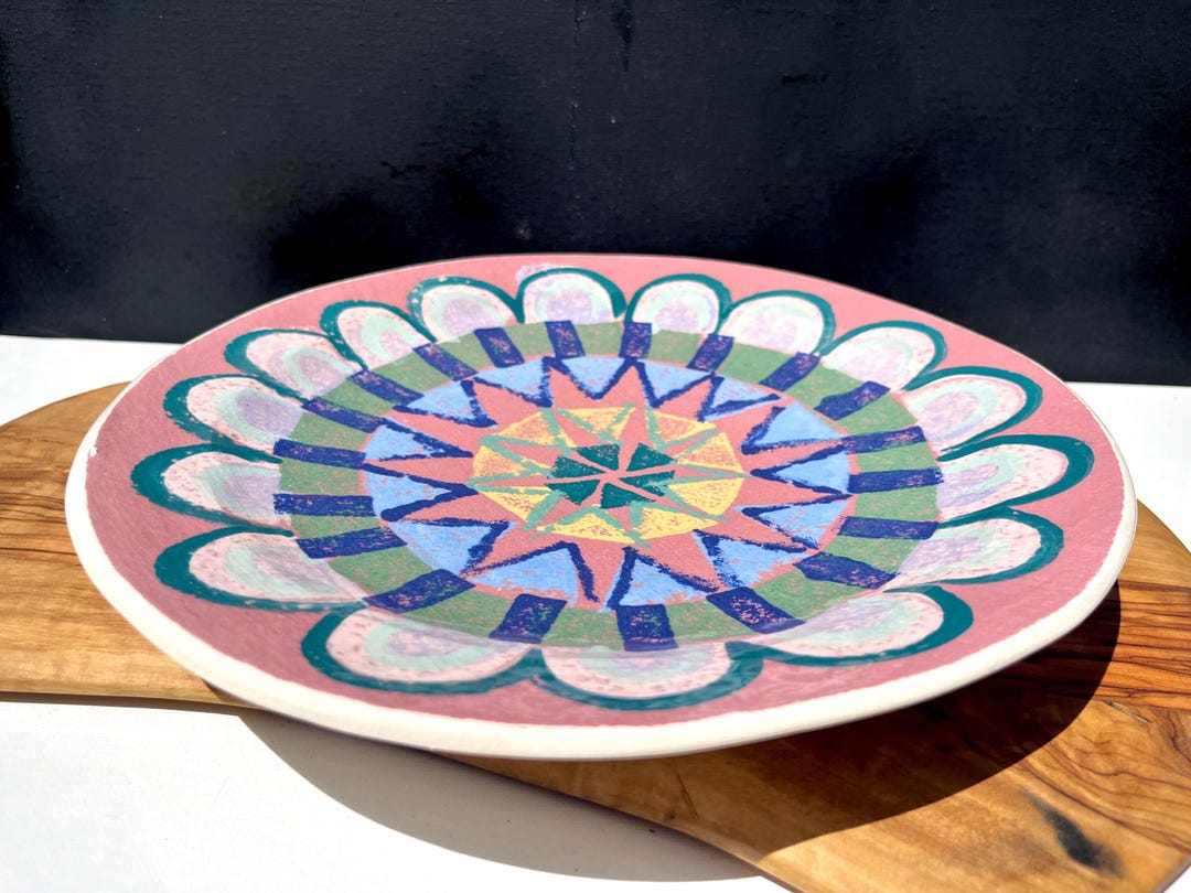 Ellen Santa Maria Round Pottery Platter / Large Plate Sponge Southwest ...