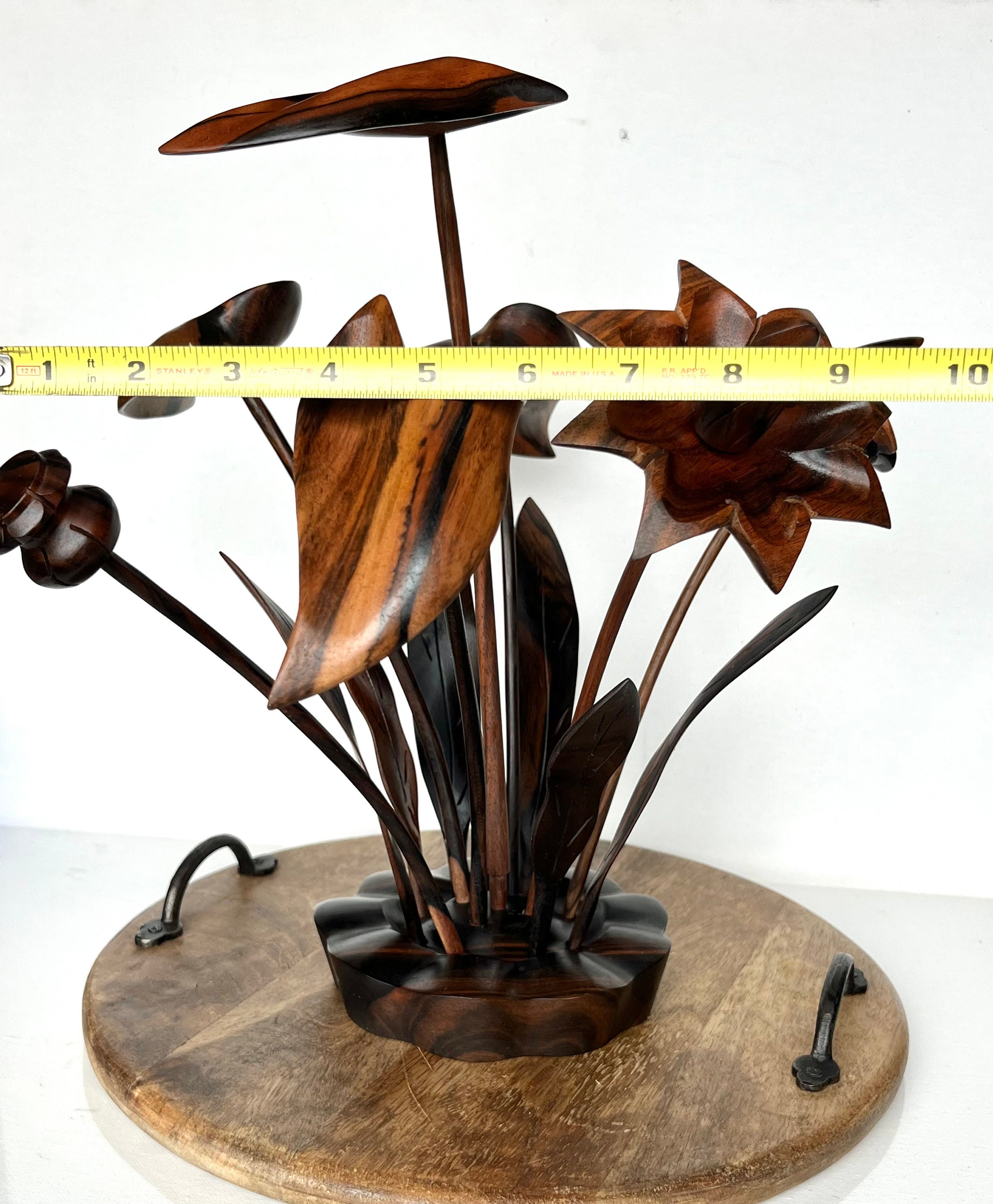 Vintage MCM Wood Flower Arrangement Sculpture Anthurium Mid Century ...