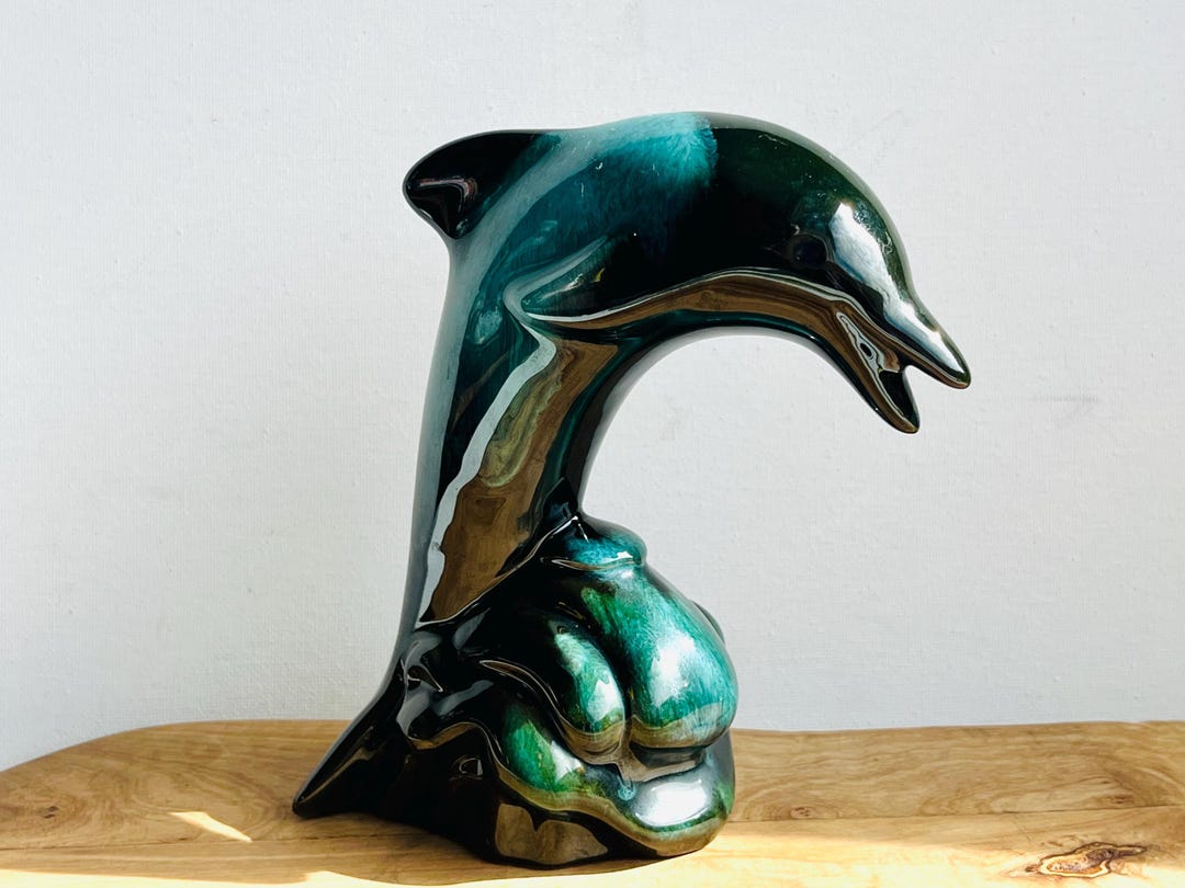 Blue Mountain Pottery - Jumping Dolphin Figurine - Green Blue Flow ...