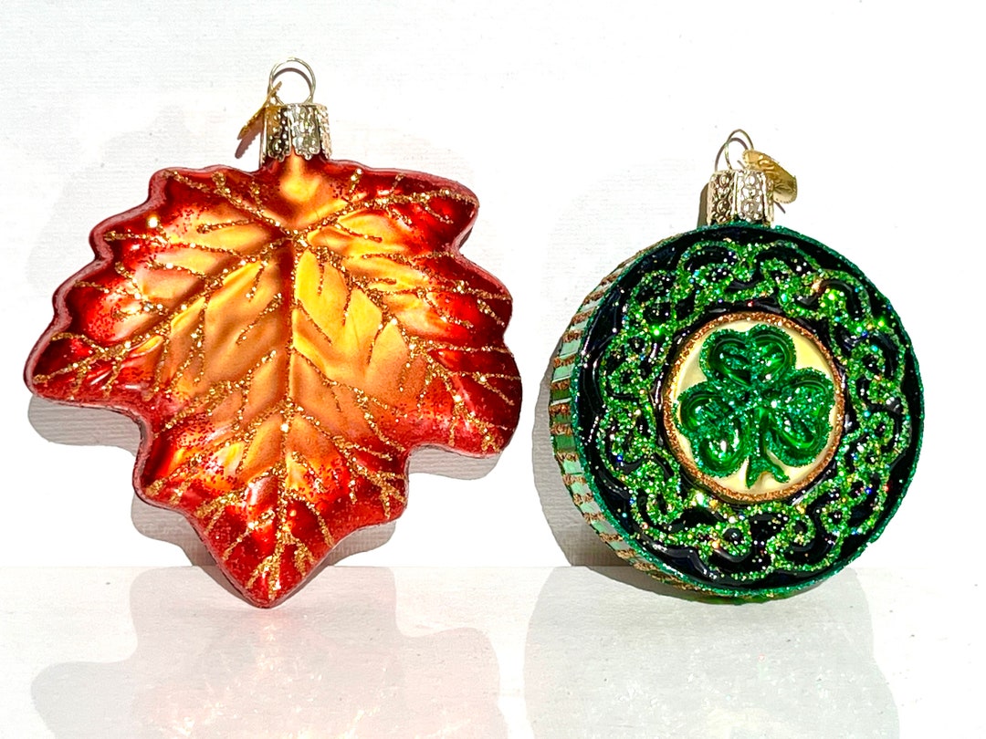 Old World Christmas Red Maple Leaf or Green Shamrock Glass Blown ...