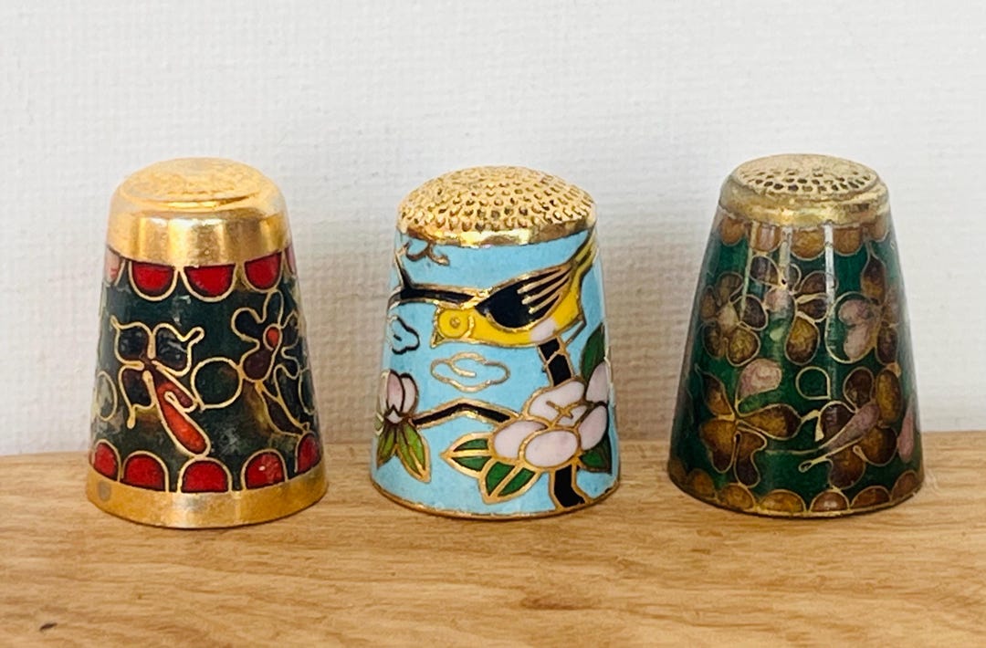 Vintage Cloisonné Set of 3 Thimbles. Enamel Over Brass. .75 Diameter at ...