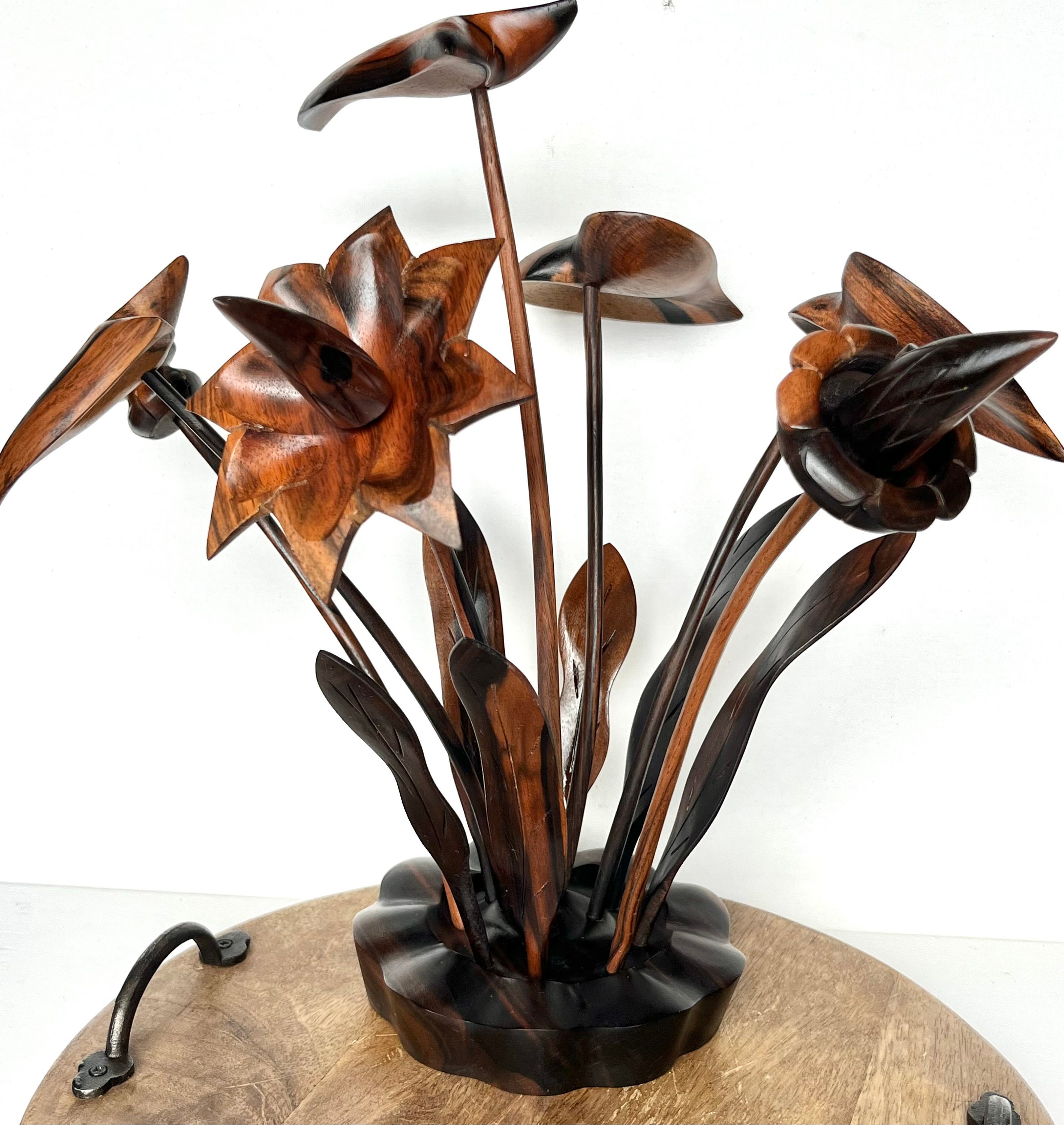 Vintage MCM Wood Flower Arrangement Sculpture Anthurium Mid Century ...