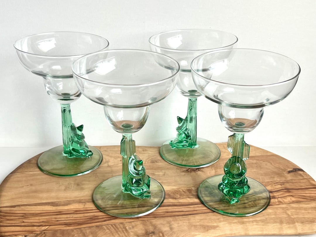 Set of 4 Saguaro Cactus Siesta Magarita Glasses Green Base Like New 7 ...